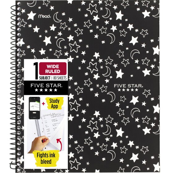 Five Star® Spiral Notebook Plus Study App, 1 Subject, Wide Ruled, 8" x ...