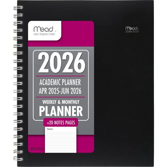 Mead® Basic Academic 2025-2026 Weekly Monthly Planner, Black, Large, 8 ...