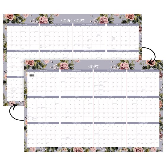 Mead Cambridge® Tea Rose 2026-2027 Erasable Wall Calendar, Reversible ...