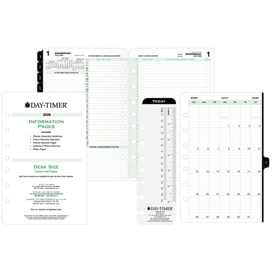 Day-Timer® Two Page Per Day Reference Loose-Leaf Planner Refills, Desk ...