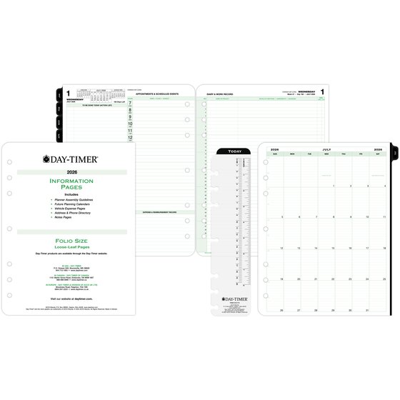 Day-Timer® Two Page Per Day Reference Loose-Leaf Planner Refills, Folio ...