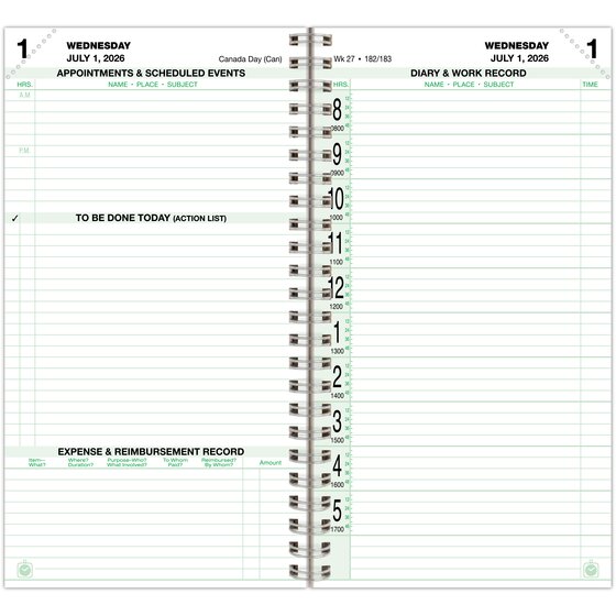 Day Timer® Two Page Per Day Original Wirebound Planner Refills, Pocket ...