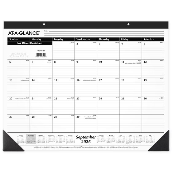 AT-A-GLANCE® Academic 2026-2027 Monthly Desk Pad Calendar, Standard, 21 ...