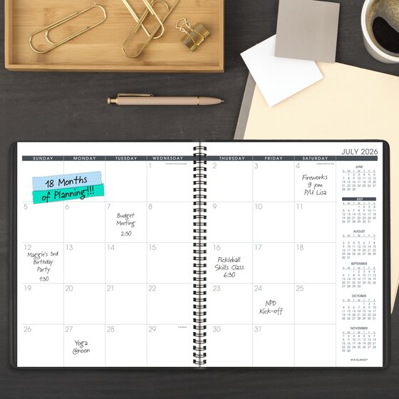 AT-A-GLANCE® Academic 2026-2027 18-Month Monthly Planner, Black, Large ...