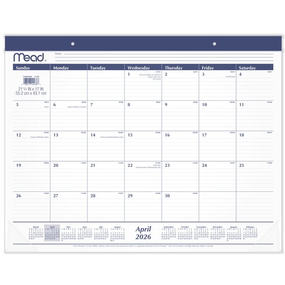 Mead® Basic Academic 2026-2027 Monthly Desk Pad Calendar, Standard, 21 ...