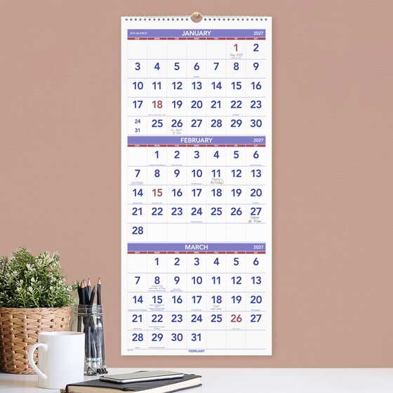 AT-A-GLANCE® 2027 Three Month Reference Vertical Wall Calendar, Large ...