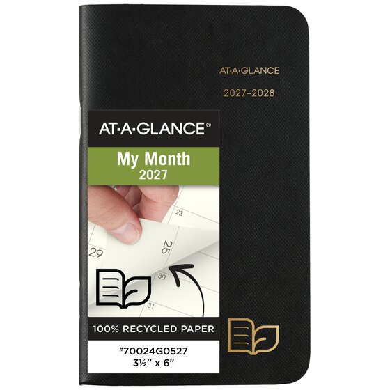 AT-A-GLANCE® 2027-2028 Recycled Two Year Monthly Planner, Black, Pocket ...