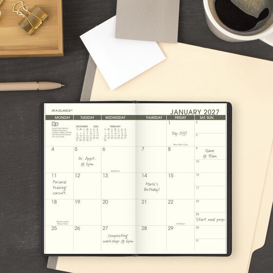 AT-A-GLANCE® 2027-2028 Recycled Two Year Monthly Planner, Black, Pocket ...