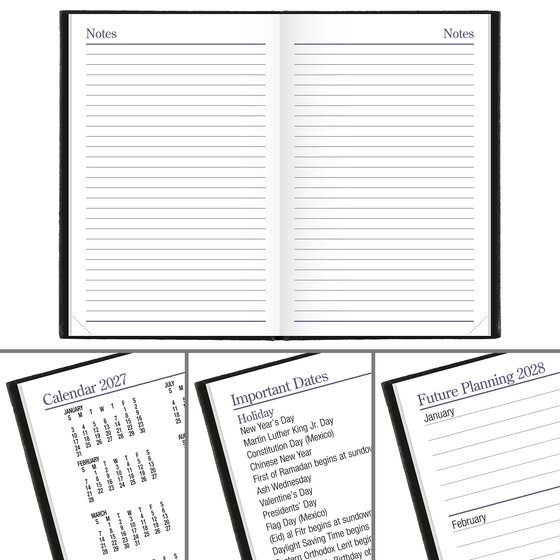 AT-A-GLANCE® Fine Diary® 2027 Weekly Monthly Diary, Black, Pocket, 2 3/ ...