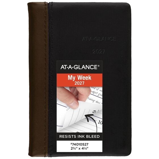 AT-A-GLANCE® Fine Diary® 2027 Weekly Monthly Diary, Black Brown, Pocket ...