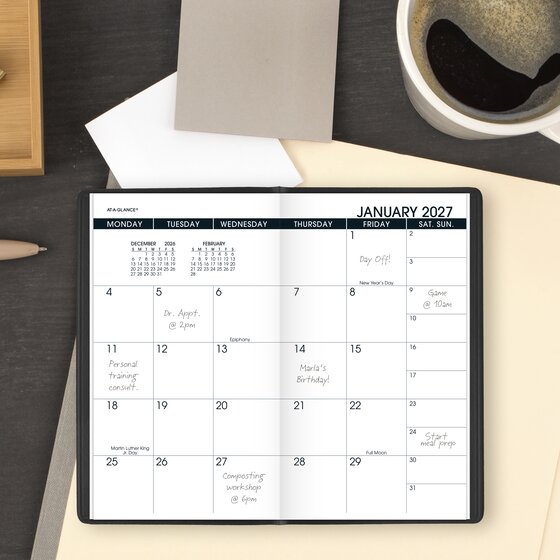 AT-A-GLANCE® 2027-2028 Two Year Monthly Planner, Black, Pocket, 3 1/2 ...