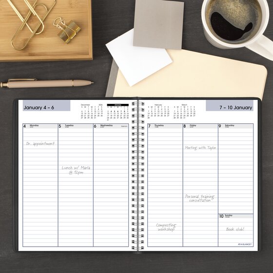 AT-A-GLANCE® DayMinder® 2027 Column Style Weekly Planner, Black, Medium ...