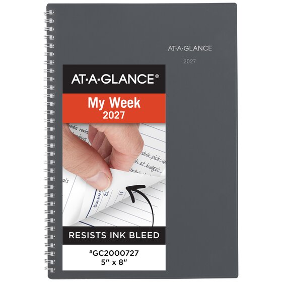 AT-A-GLANCE® DayMinder® 2027 Weekly Monthly Planner, Gray, Small, 5" x ...