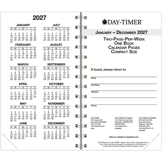 Day-Timer® January 2027 – December 2027 Two Page Per Week Planner ...