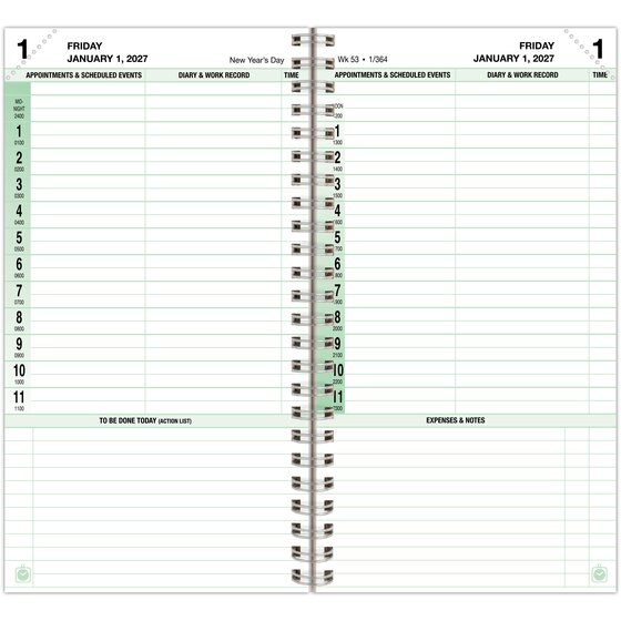 Day-Timer® 2027 24-Hour Two Page Per Day Planner Refill, Wirebound ...