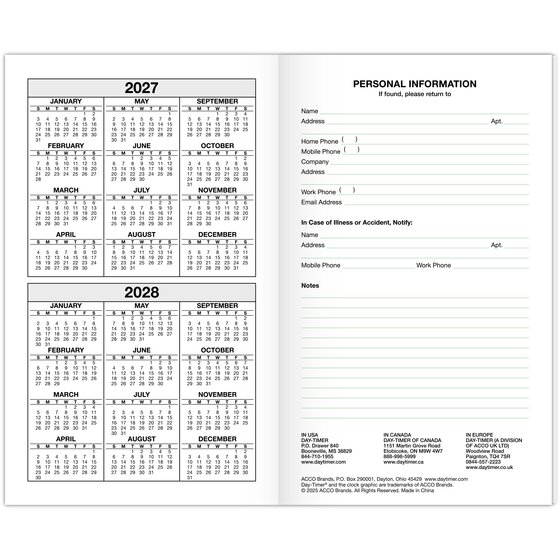 Day-Timer® January 2027 - August 2028 20-Month Advance Planner Refill ...