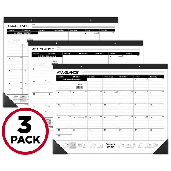 AT-A-GLANCE® 2027 Monthly Desk Pad Calendar, Standard, 21 3/4" x 17", 3 ...