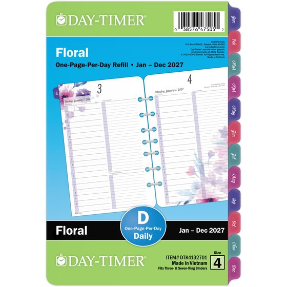 Day-Timer® Floral January 2027 – December 2027 One Page Per Day ...