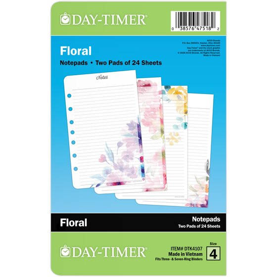 Day-Timer® Floral Notepad Refill, Loose-Leaf, Desk Size, 5 1/2" x 8 1/2 ...