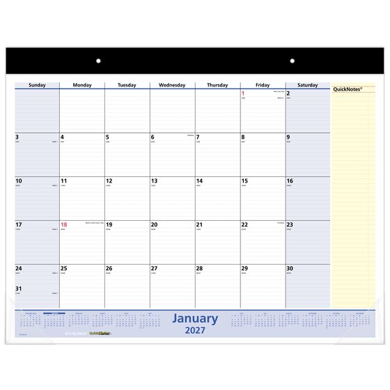 AT-A-GLANCE® QuickNotes® 2027 Monthly Desk Pad Calendar, Standard, 21 3 ...