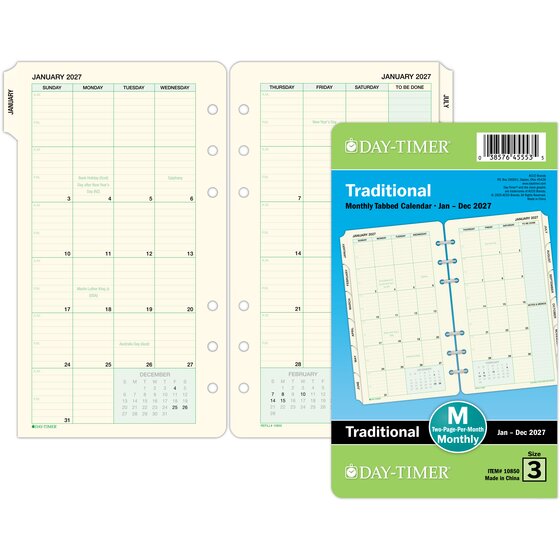 Day-Timer® January 2027 – December 2027 Tabbed Two Page Per Month ...