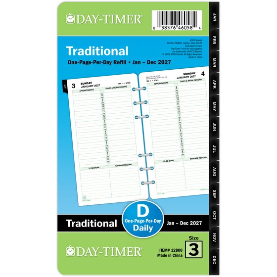 Day-Timer® January 2027 – December 2027 One Page Per Day Planner Refill ...