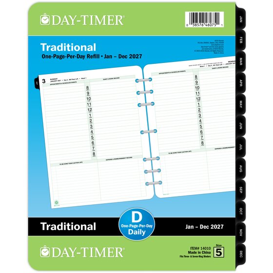 Day-Timer® January 2027 – December 2027 One Page Per Day Planner Refill ...
