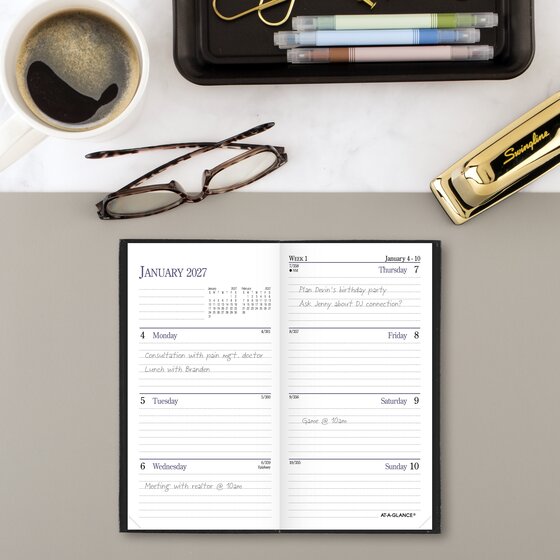 AT-A-GLANCE® Fine Diary® 2027 Weekly Monthly Diary, Black, Pocket, 3" x ...
