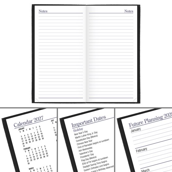 AT-A-GLANCE® Fine Diary® 2027 Weekly Monthly Diary, Black, Pocket, 3" x ...