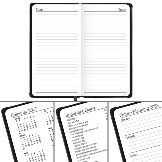 AT-A-GLANCE® Fine Diary® 2027 Weekly Monthly Diary, Black Brown, Pocket ...