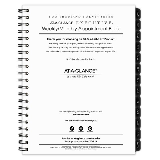 AT-A-GLANCE® Executive 2027 Weekly Monthly Refill for 70-NX81, Large, 8 ...