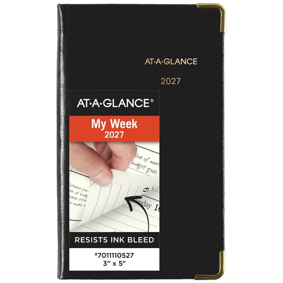 AT-A-GLANCE® Fine Diary® 2027 Weekly Monthly Diary, Black, Pocket, 3" x ...