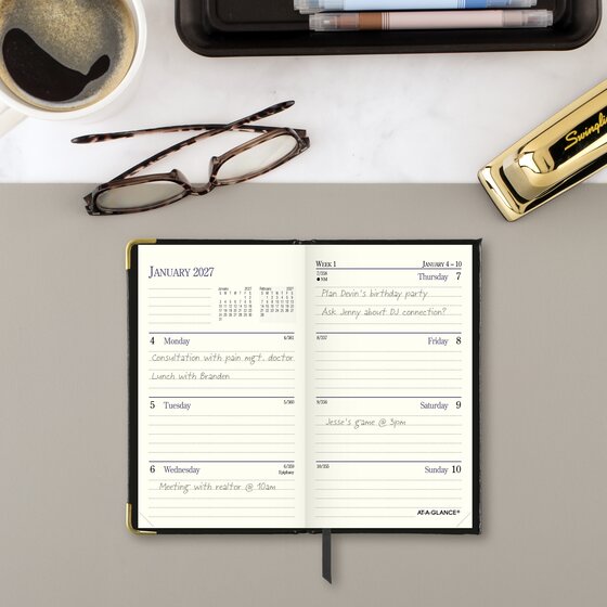AT-A-GLANCE® Fine Diary® 2027 Weekly Monthly Diary, Black, Pocket, 3" x ...