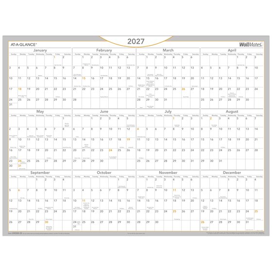 AT-A-GLANCE® 2027 WallMates Self-Adhesive Dry-Erase Yearly Calendar ...