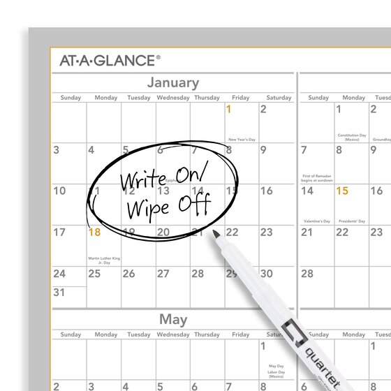 AT-A-GLANCE® 2027 WallMates Self-Adhesive Dry-Erase Yearly Calendar ...
