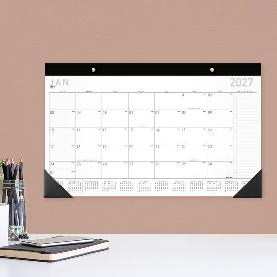 AT-A-GLANCE® Contemporary 2027 Monthly Desk Pad Calendar, Compact, 18 ...