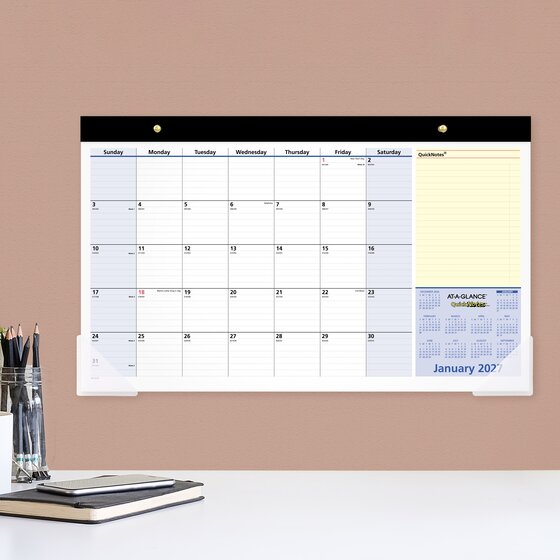 AT-A-GLANCE® QuickNotes® 2027 Monthly Desk Pad Calendar, Compact, 18" x ...