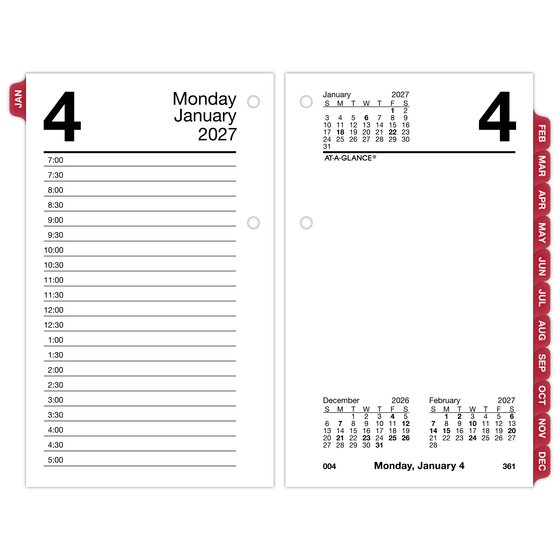 AT-A-GLANCE® 2027 Daily Loose-Leaf Desk Calendar Refill with Monthly ...