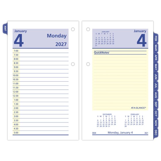 AT-A-GLANCE® QuickNotes® 2027 Daily Loose-Leaf Desk Calendar Refill ...