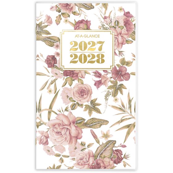 AT-A-GLANCE® BADGE 2027-2028 Two Year Monthly Planner, Floral, Pocket ...