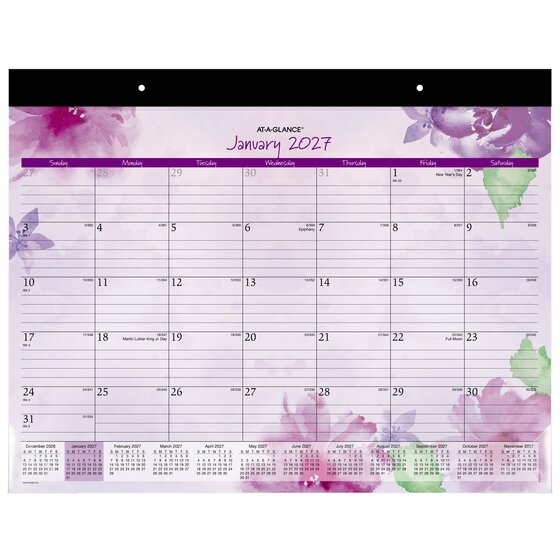 AT-A-GLANCE® Beautiful Day 2027 Monthly Desk Pad Calendar, Standard, 21 ...