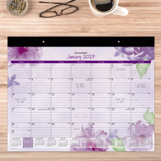 AT-A-GLANCE® Beautiful Day 2027 Monthly Desk Pad Calendar, Standard, 21 ...