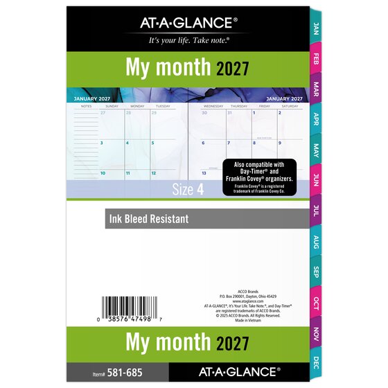 AT-A-GLANCE® 2027 Alcohol Inks Monthly Planner Refill, Loose-Leaf, Desk ...