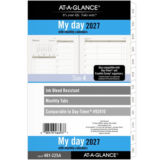 AT-A-GLANCE® 2027 Daily Monthly Planner Two Page Per Day Refill, Loose ...