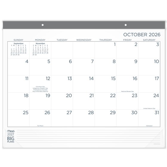Mead® BIG PLANS 2027 Monthly Desk Pad Calendar, Standard, 21 3/4" x 17 ...