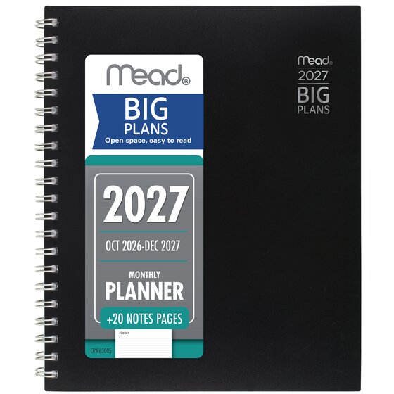 Mead® BIG PLANS 2027 Weekly Monthly Planner, Black, Large, 8 1/2