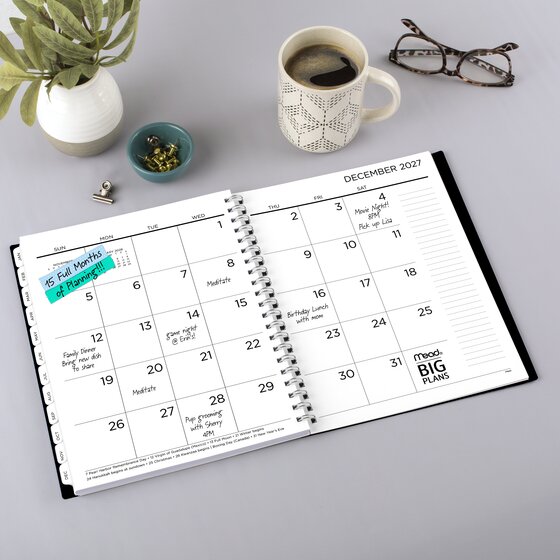 Mead® BIG PLANS 2027 Weekly Monthly Planner, Black, Large, 8 1/2" x 11 ...