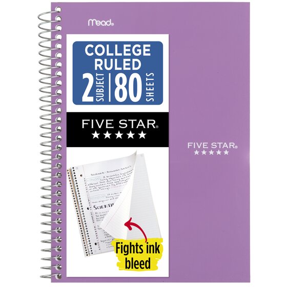 Five Star® Spiral Notebook, 2 Subject, College Ruled, 6" x 9 1/2 ...