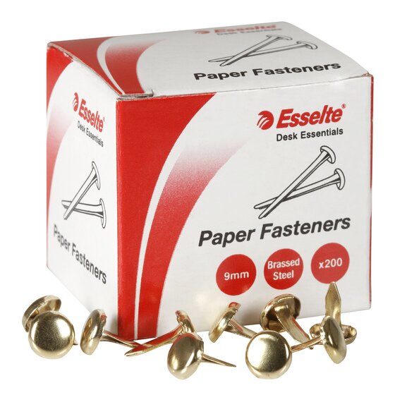 ESSELTE PAPER FASTENER STEEL 9MM BOX 200 BRASS | PAPER FASTENERS AND ...
