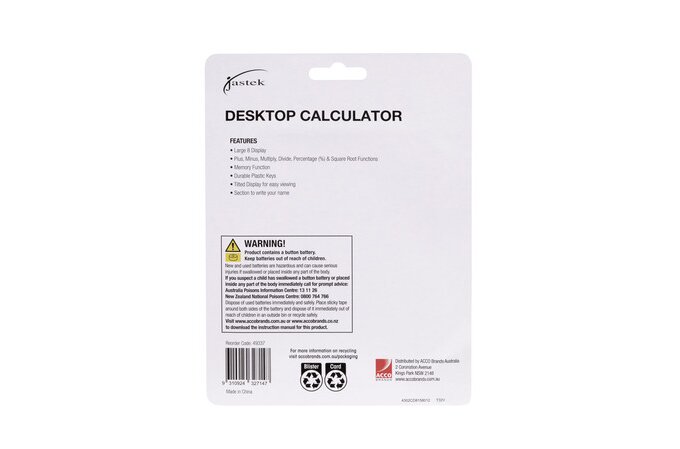 JASTEK DESKTOP CALCULATOR ASSORTED COLOURS | CALCULATORS | ACCO Partner